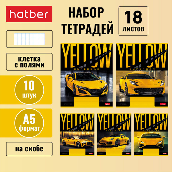 Набор тетрадей Hatber 18л А5 клетка 65г/кв.м на скобе 5 дизайнов в блоке/10 шт. скругленные углы ...