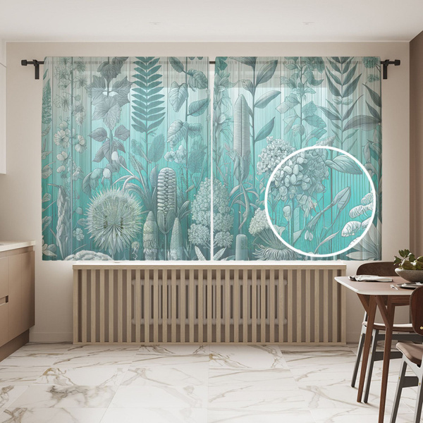 Тюль, фототюль короткий JoyArty "Цветы у забора" высота 180 см, ширина 145 см (по 2 полотна ...