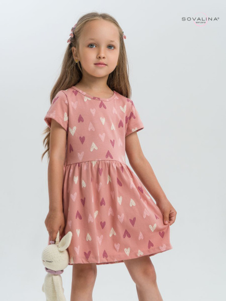Платье Девочки SOVAlina розовый, пудровый Повседневный Короткий Хлопок, Трикотаж, размер 104 Без ...