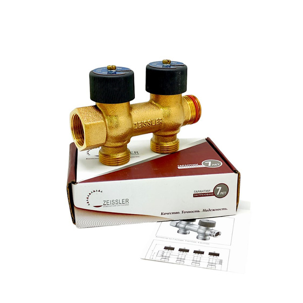 Коллектор для водоснабжения Zeissler 3/4"х3/4" на 2 выхода, регулирующий из бронзы купить на ...