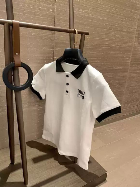 Футболка Женский Miu Miu белый Короткий размер 1 Хлопок Лавсан Буквы и цифры Герб прямой