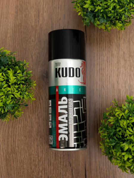 Краска аэрозольная в баллончике KUDO, 520 мл, Алкидная, цвет Черный глянцевый (RAL 9005) купить ...