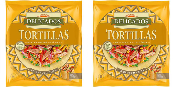 Тортильи Delicados пшеничные со вкусом сыра, 25 см, 6 шт, 400 г, 2 уп ...
