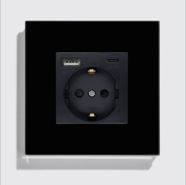 Розетка с Usb Type C портами с рамкой из закаленного стекла купить по низкой цене в интернет