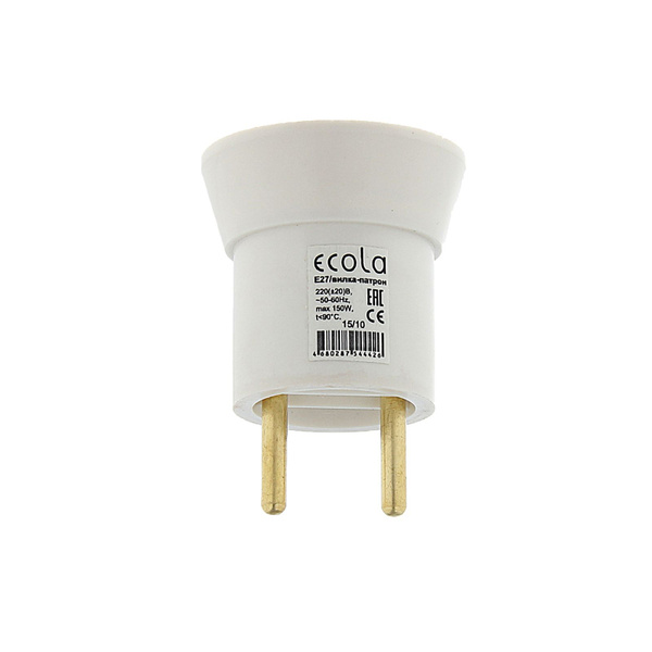 Ecola Патрон для лампы вилка-патрон, Е27, 40 х 55 мм, белый ...