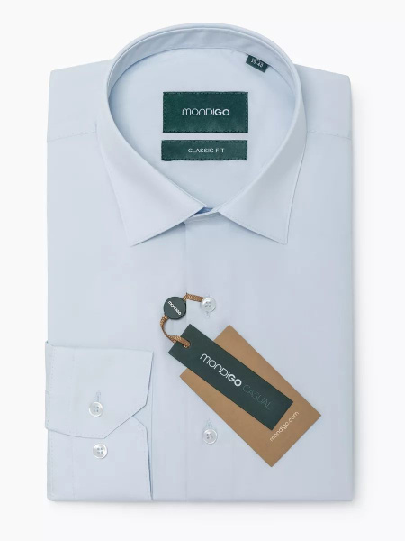 Рубашка Мужской Mondigo светло-голубой Длинный Хлопок, Полиэстер Воротник Однотонный, размер 48 ...