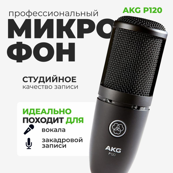 Микрофон AKG P120 конденсаторный кардиоидный, черный купить на OZON по ...