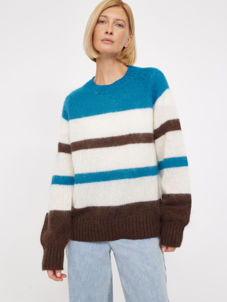 Джемпер Женский EMKA разноцветный, размер 44, 46 Без застежки Манжеты прямой Длинный Полоска ...