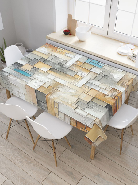 Прямоугольная тканевая скатерть на стол с рисунком "Тетрис краской" 145 на 180 см, JoyArty ...