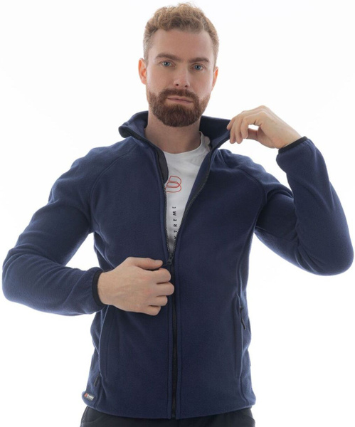 Толстовка Мужской BRODEKS Карманы синий Молния Флис, размер 52, 50 полуприлегающий Длинный ...