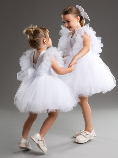 Праздничное платье LELUkids для девочки Эстель короткое, белый, р-р 140 Танцы, Девочки, На любой ...