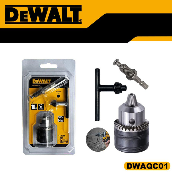 DEWALT Патрон для дрели 1.5-10мм с переходником и ключем, 3/8''-24UNF ...