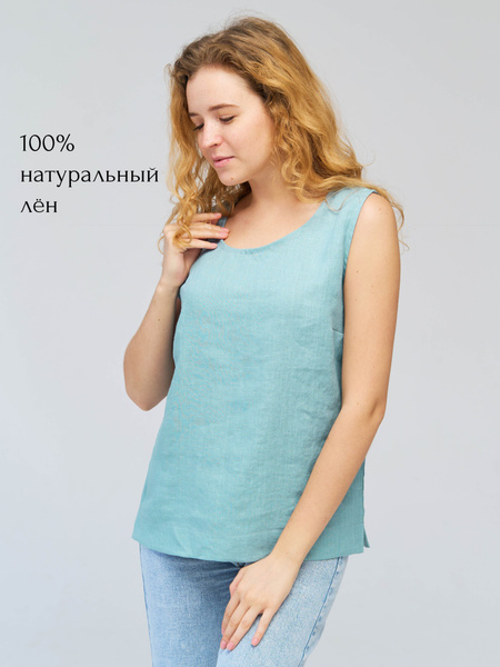 Топ Женский Trango аквамариновый, размер 48 Лен Повседневный Россия свободный купить c доставкой ...