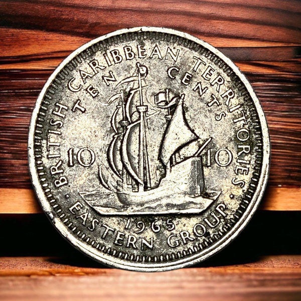 Монета Карибы 10 центов 1965 года. Парусник. Елизавета II купить на OZON по низкой цене (1752168757)