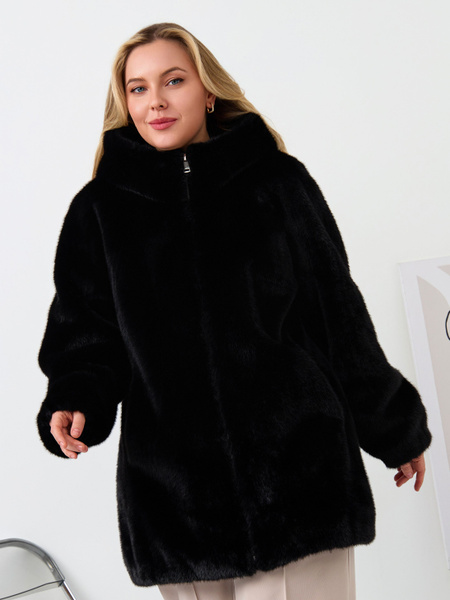 Шуба искусственная Женский Oli love Капюшон черный капюшон Мех искусственный Длинный, размер 52 ...