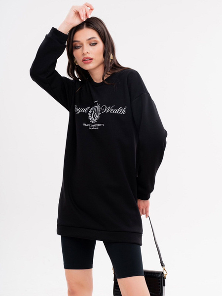 Свитшот Женский SAHAR art lab Манжеты черный матовый Без застежки Футер, Флис, размер 48, 50 ...