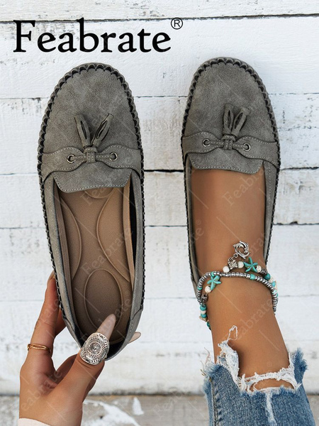 Лоферы Женский Feabrate серый, размер 41 Без каблука На любой сезон Без застёжки Шнуровка купить ...