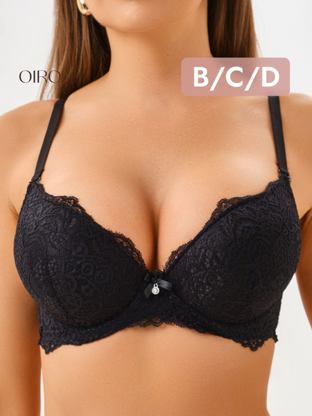Бюстгальтер Женский OIRO формованная чашка, размер 80C черный Полиэстер, Хлопок Повседневный ...