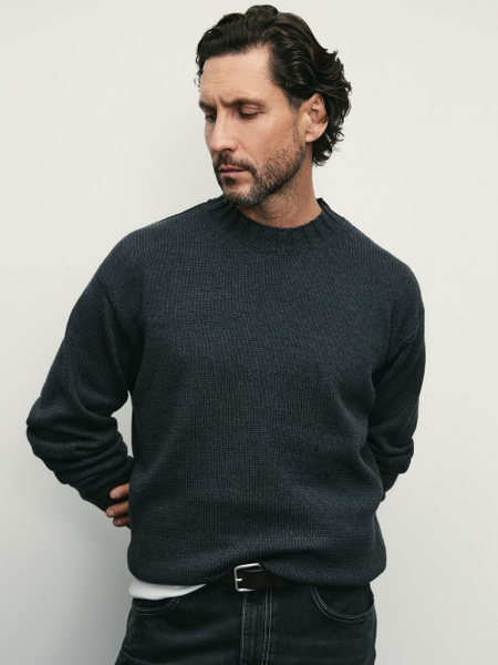 Джемпер Мужской Zarina темно-серый меланж Акрил, Хлопок, размер 54 прямой Длинный Однотонный ...