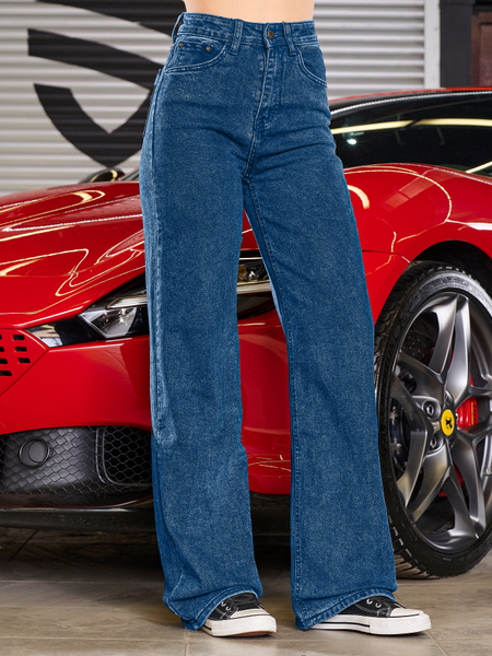 Джинсы Женский Papa Jeans синий палаццо, прямые Джинс, Деним, размер 44 ...