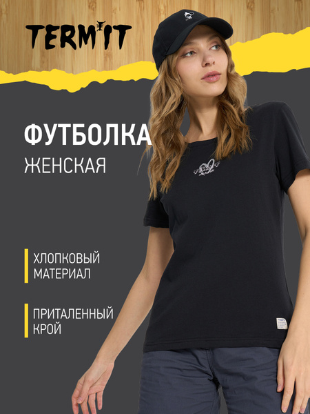 Футболка Женский Termit черный, размер 50, 52 Хлопок Спортивный Бангладеш купить c доставкой на ...