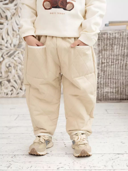 Брюки утепленные Девочки, Мальчики REGI STORE джоггеры, бананы бежевый, бежевый лайт Хлопок ...