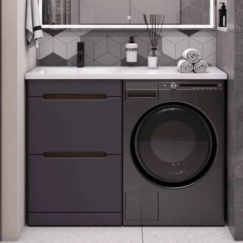 Тумба с раковиной SanStar Darko 110 L под стиральную машину дуб вотан, графит софт, раковина ...