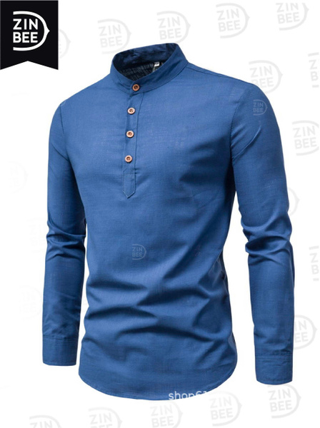 Футболка Мужской ZinBee синий, размер 46 Лен Повседневный Китай купить c доставкой на OZON по ...