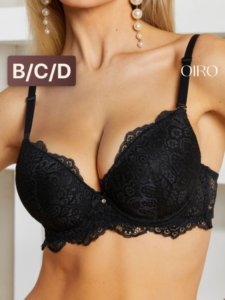 Бюстгальтер Женский OIRO формованная чашка, размер 85D черный Хлопок, Полиэстер Повседневный ...