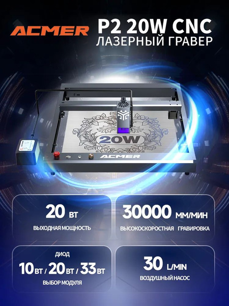 ACMER P2 20 Вт Станок для лазерной гравировки и резки с автоматической ...