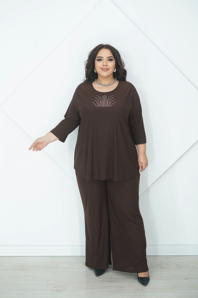 Комплект одежды Женский Assorti-moda Вечерний/праздничный брючный шоколадный, размер 60 ...