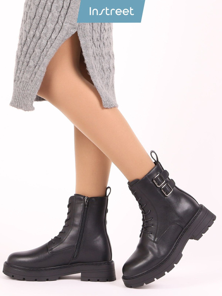 Ботинки Женский Instreet черный, размер 38 дерби Зима 5 Молния, Шнурки Толстый каблук Россия ...