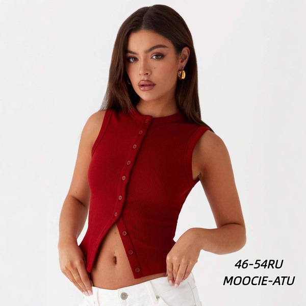 Майка Женский MOOCIE красный, размер 44 Поролон Повседневный облегающий Однотонный, рост 160-190 ...