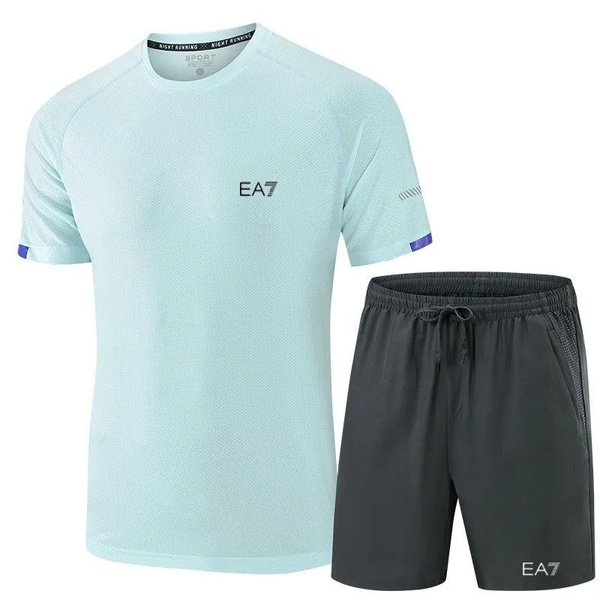 Костюм спортивный Мужской EA7 Спортивный бледно-синий, размер 56, 58 Эластан Логотип На любой ...