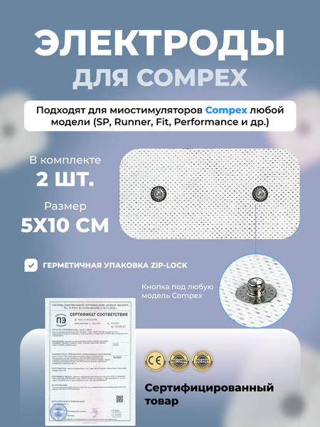 Электроды Compex 5Х10см. 2 шт. для миостимуляторов, аксессуар массажного прибора Компекс купить ...