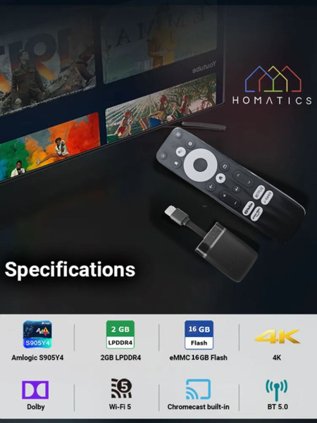 Homatics Смарт ТВ Приставка, Dongle Q ,4k ,2G+16 Ggoogle tv Netflix 4K. купить на OZON по низкой ...