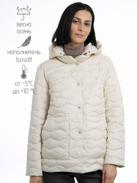 Куртка Женский Batterflei Карманы, Пояс/ремень айвори стойка Полиэстер, размер 44 Длинный ...