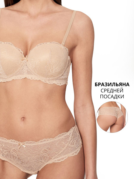 Трусы Женский Sensera бразильяна Полиамид, Эластан бежевый, размер 42 Средняя Кружево, В сеточку ...