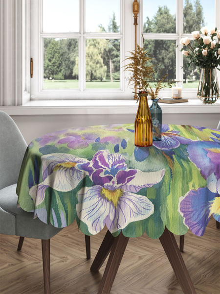 Круглая скатерть на стол с принтом "Акварельные ирисы" 150х150 см, JoyArty купить на OZON по ...
