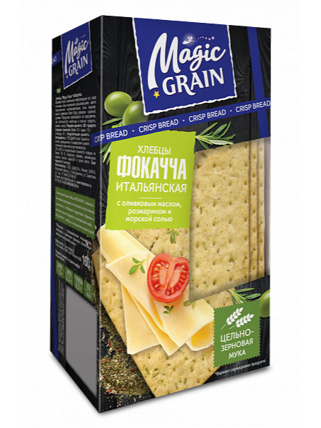 Хлебцы Magic Grain ФОКАЧЧА ИТАЛЬЯНСКАЯ с оливковым маслом, розмарином и морской солью, 160 г ...