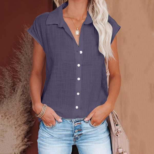 Рубашка Женский YIFU HOME темно-фиолетовый Без рукавов Хлопок Однотонный, размер 48 свободный ...