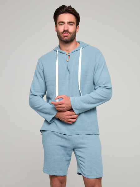 Комплект одежды Мужской HB-StyLe Повседневный с шортами, двойка серый, синий, размер 58 Хлопок ...