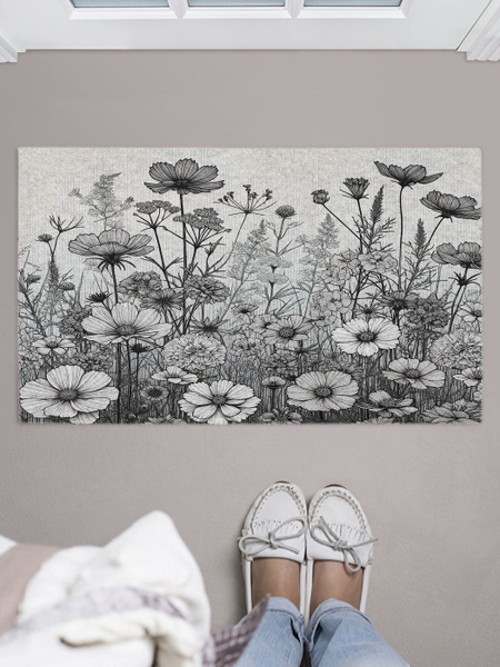 Коврик придверный JoyArty вход, цветы, полет, трава, листья, сад, сухоцветы, растения, луна ...