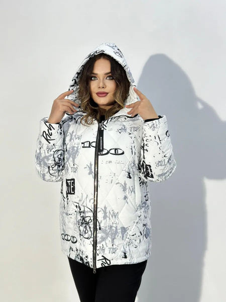 Куртка Женский Jyldyz Капюшон белый круглый Плащевка, размер 60 Демисезон оверсайз Синтепон ...