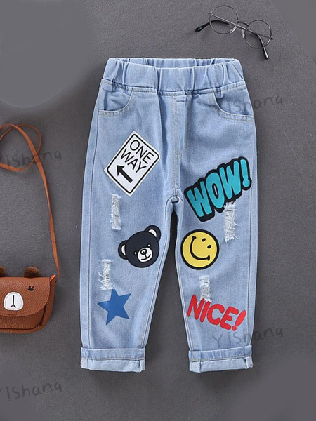 Джинсы Мальчики, Девочки BCATON баклажановый Хлопок, размер 130 облегающий Средняя, рост 100 ...