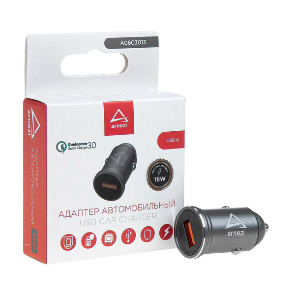 Адаптер автомобильный 18W USB-А (QC 3.0) 12-24V в прикуриватель ...