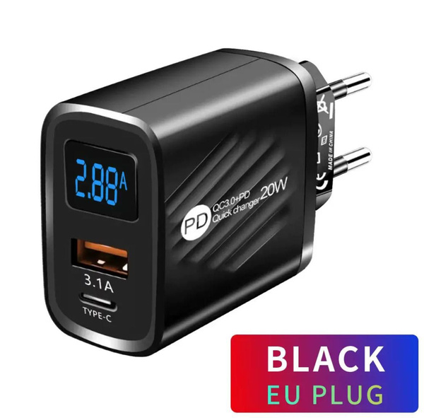 Сетевое зарядное устройство ЗУ с дисплеем, 20 Вт, USB 3.0 Type-A, USB ...
