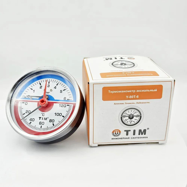 Термоманометр аксиального подключения 1/2" - 10 бар, 0 - 120 гр. TIM Y ...