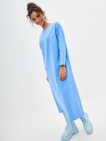 Платье Женский Ailuj голубой прямое Офисный/школьный Длинный Футер ...