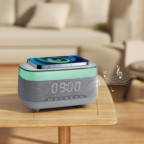Беспроводная зарядка Bluetooth-динамик Светодиодные часы Будильник ...
